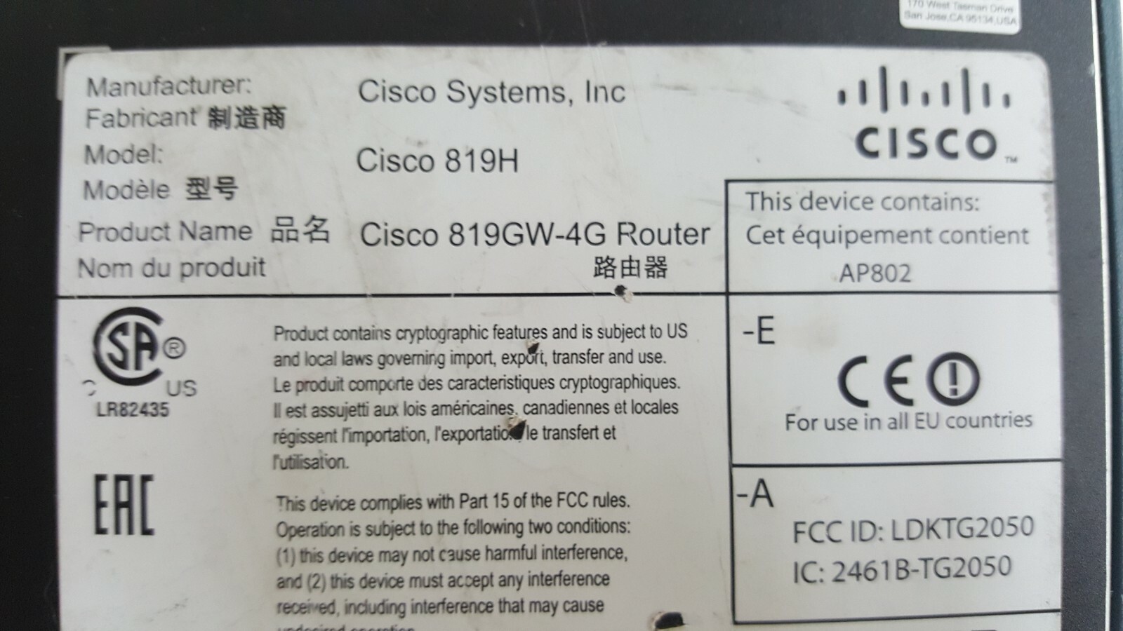 CISCO 810 Series 819GW-4G Router for Parts /Repair | eBay