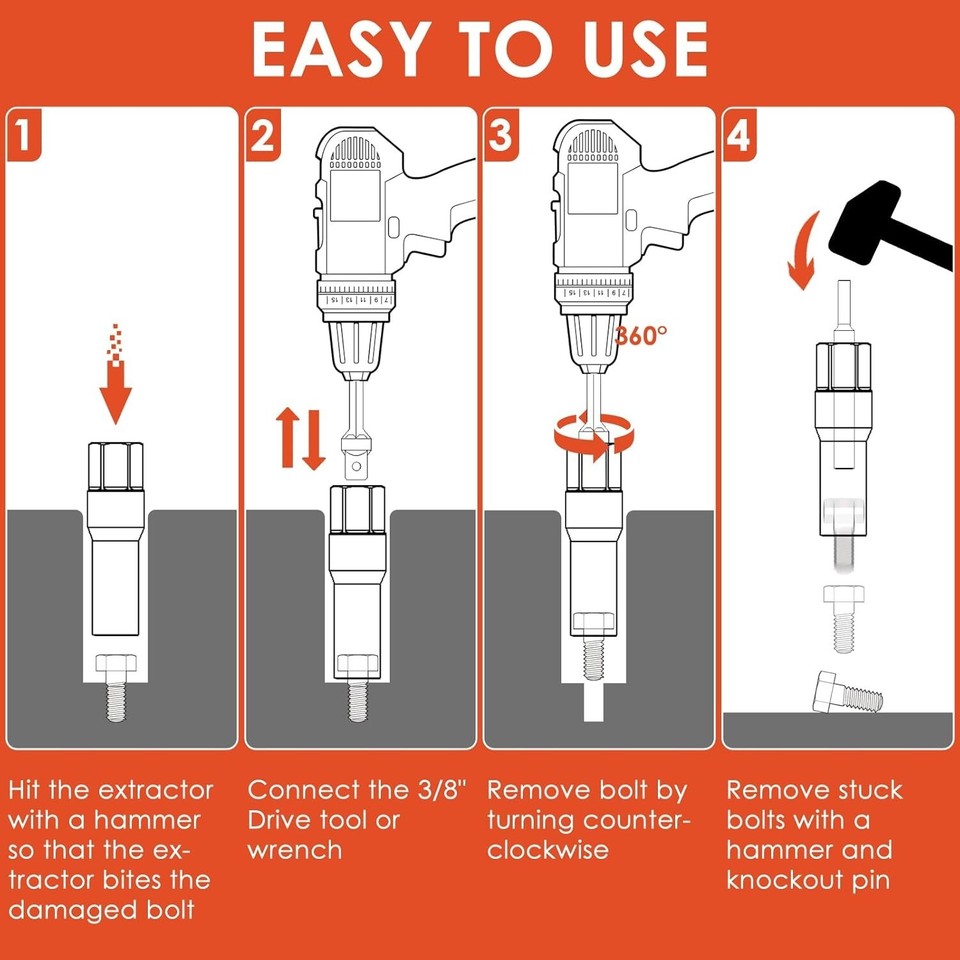 16Pcs 3/8" Deep Well Bolt Extractor Set, Spark Plug Removal Extraction ...
