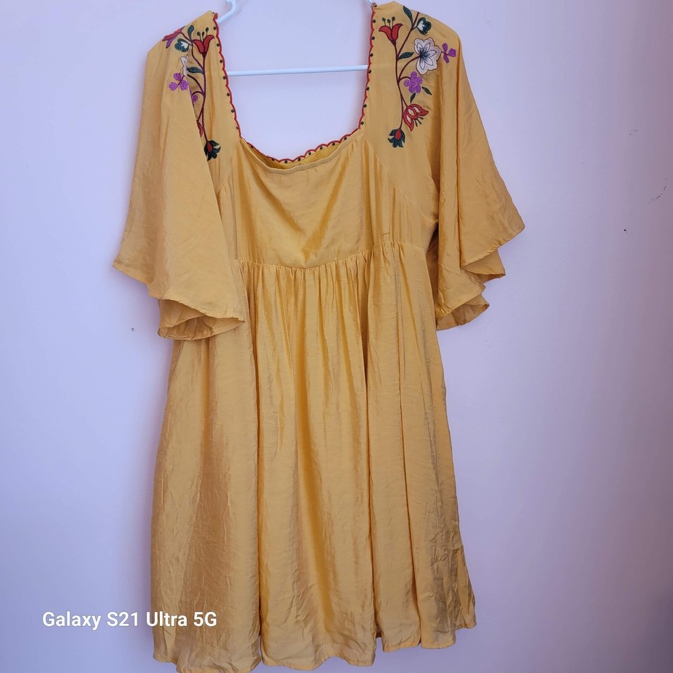 UMGEE Women's Casual Yellow Blouse L5209 Size Large Embroidered Boho ...