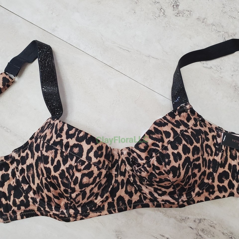Victoria's Secret Shine Strap Wicked SWIM Top rhinestones logo leopard ...