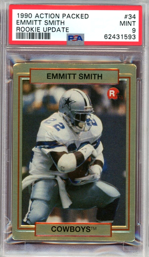 EMMITT SMITH 1990 ACTION PACKED ROOKIE UPDATE #34 PSA MINT 9 THE GOAT ...