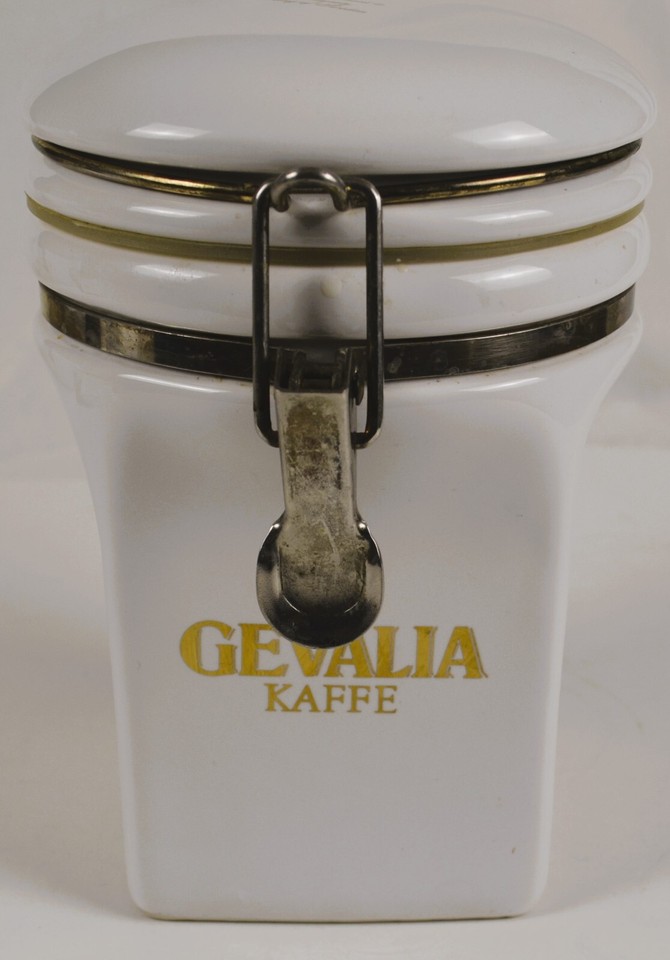 Gevalia Kaffe Coffee Canister White/ Gold Trim Airtight Vintage | eBay UK