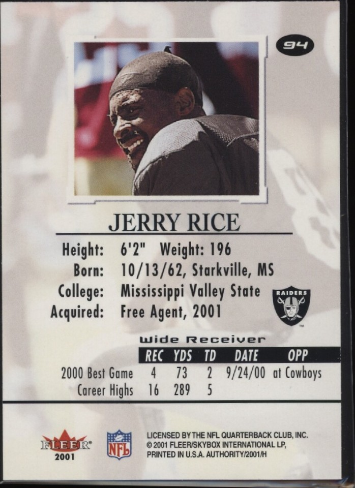 2001 Fleer Authority #94 Jerry Rice - Oakland Raiders | eBay