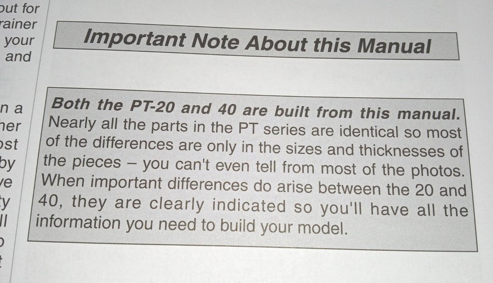 Great Planes PT-20 & PT-40 20 40 Size Manual Instruction Book PT60P03 ...