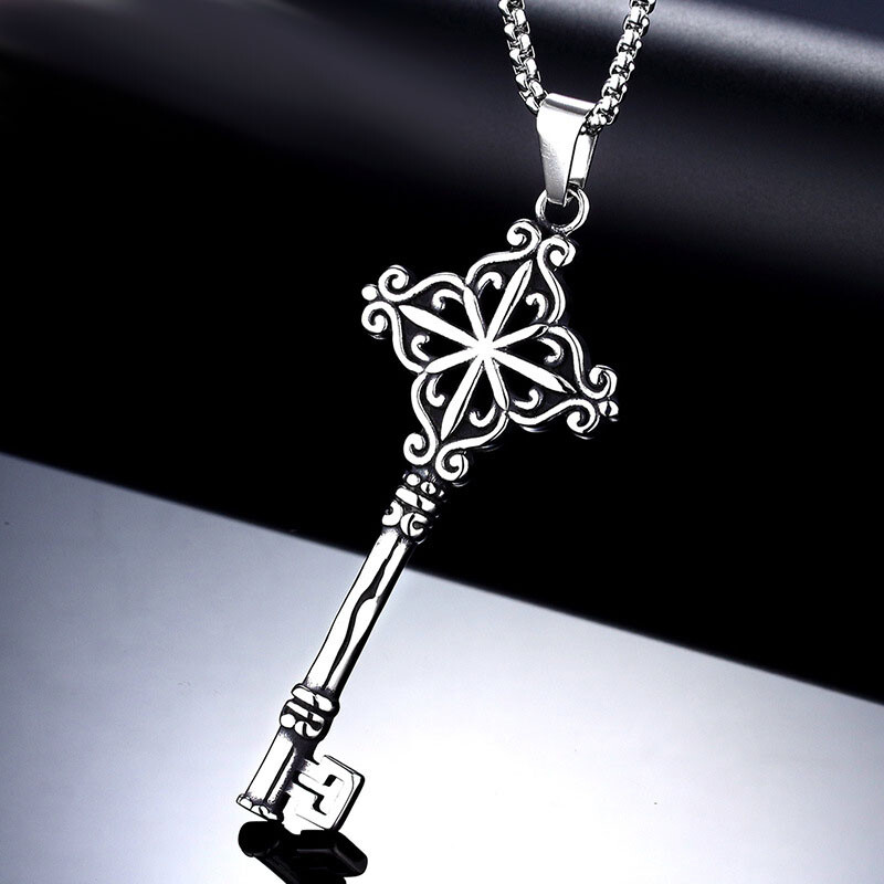 MENDEL Gothic Mens Stainless Steel Hip Hop Key Pendant Necklace Men ...