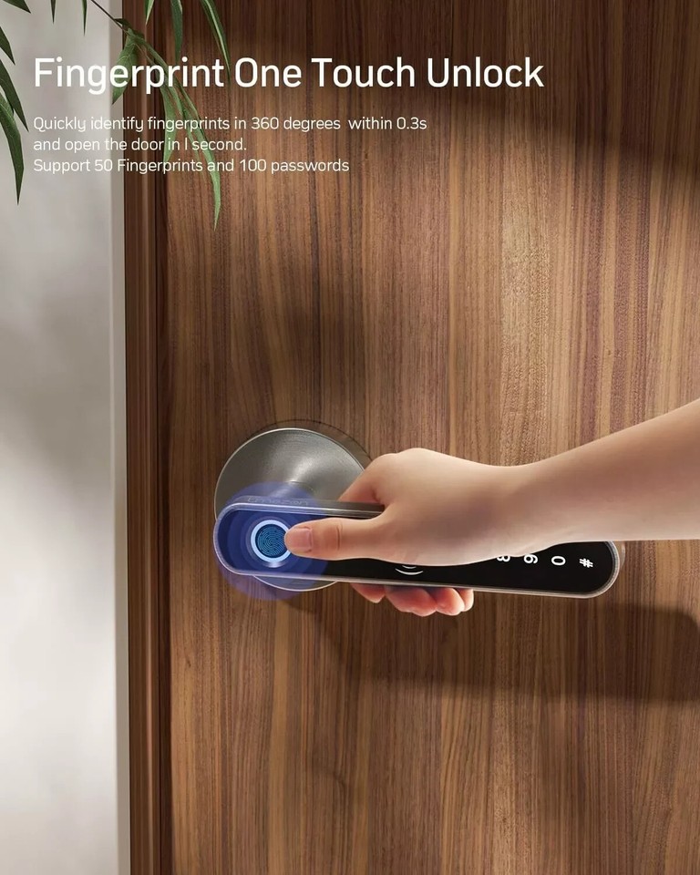 TMEZON Smart Door Lock Fingerprint Keyless Door Lock with Handle Free ...