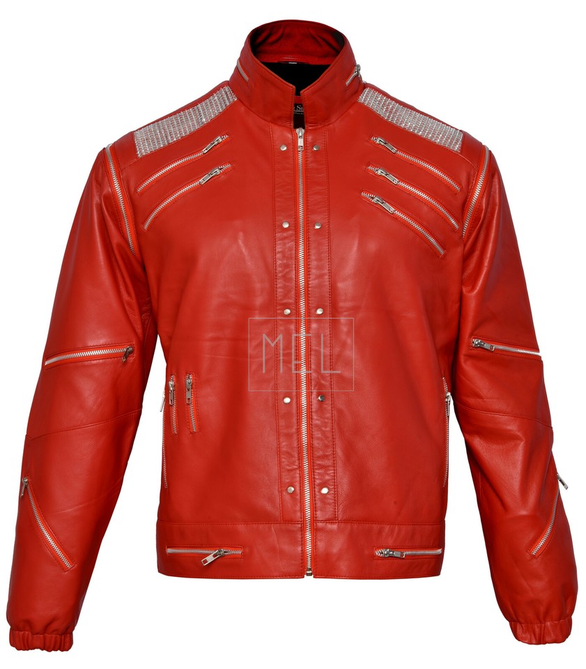 Michael Jackson Beat It MJ White, Red & Black Men's Leather Jacket ...