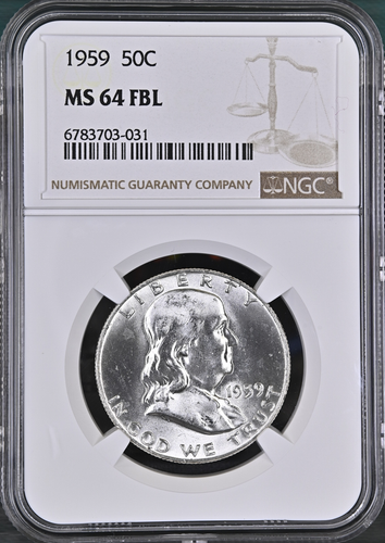:1959-P 50C Franklin Half Dollar Select NGC MS64 FBL Full Bell Lines ...
