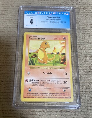 CGC 4 1999 Pokemon Base Set Shadowless Charmander 46/102 | eBay