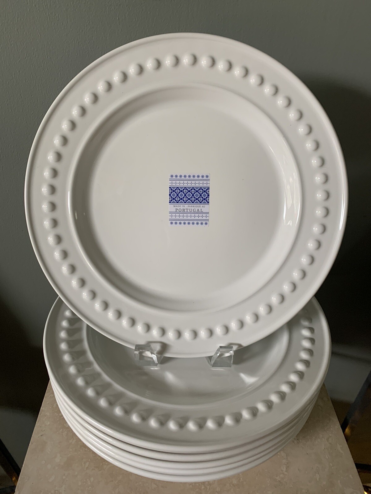SIX Fapor DELMAR WHITE Dinner 11.5” Plates Raised Embossed Dots NEW ...