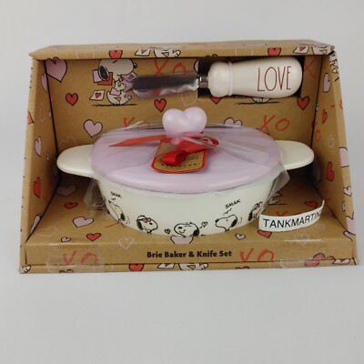 Rae Dunn Peanuts Snoopy Brie Baker & Knife Set Valentine's Day Smooch ...