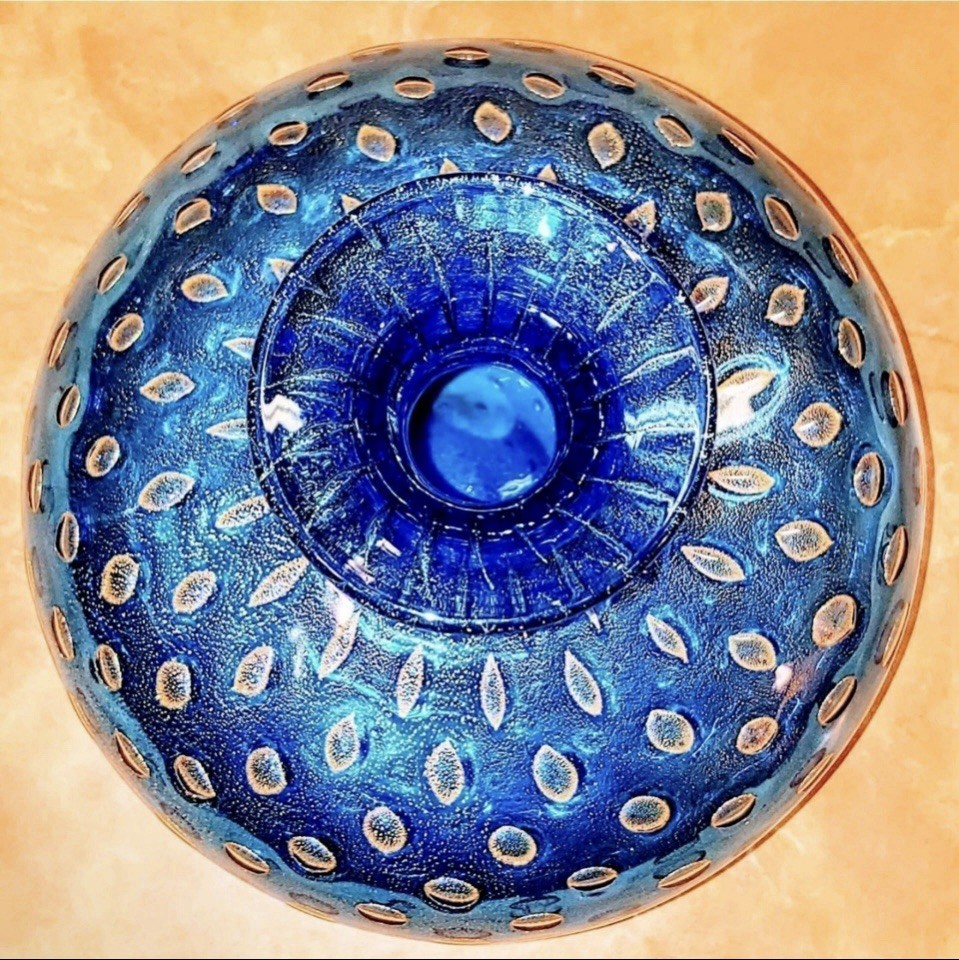 A. Seguso Limited Edition Blue And Gold Bubble Vase 1980’s Label Signed ...