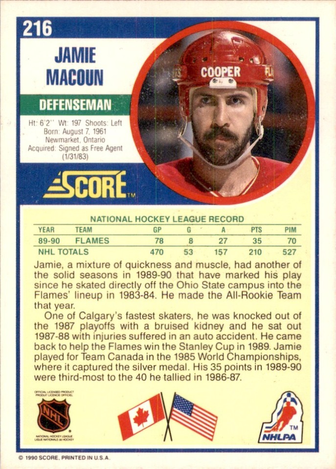 1990-91 Score Jamie Macoun Flames #216 | eBay