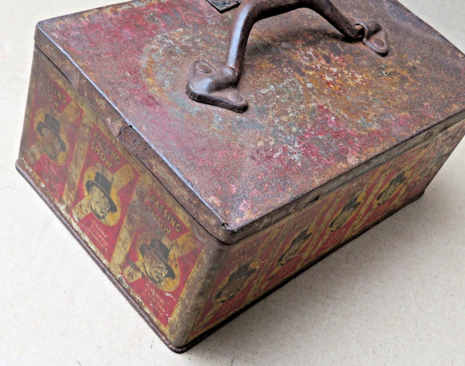 VINTAGE ADVERTISE Litho TIN BOX Passing Show Cigarette Cork Tipped ...