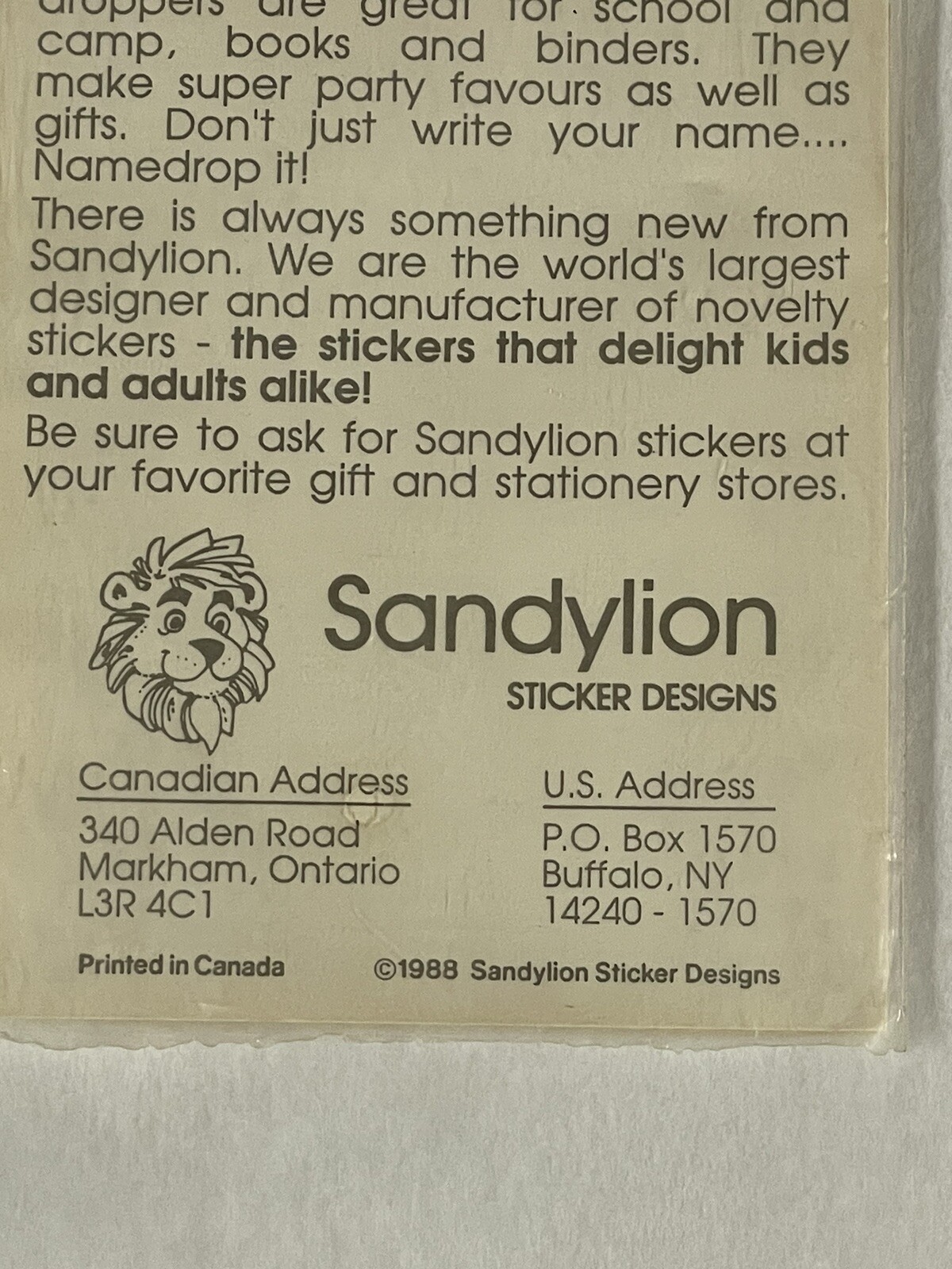 Vintage Sandylion One Sheet of Stickers 1988 Namedroppers Diane NOS | eBay