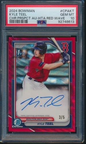 PSA 10 KYLE TEEL AUTO 1st 2024 Bowman Chrome RED WAVE REFRACTOR #/5 RC ...