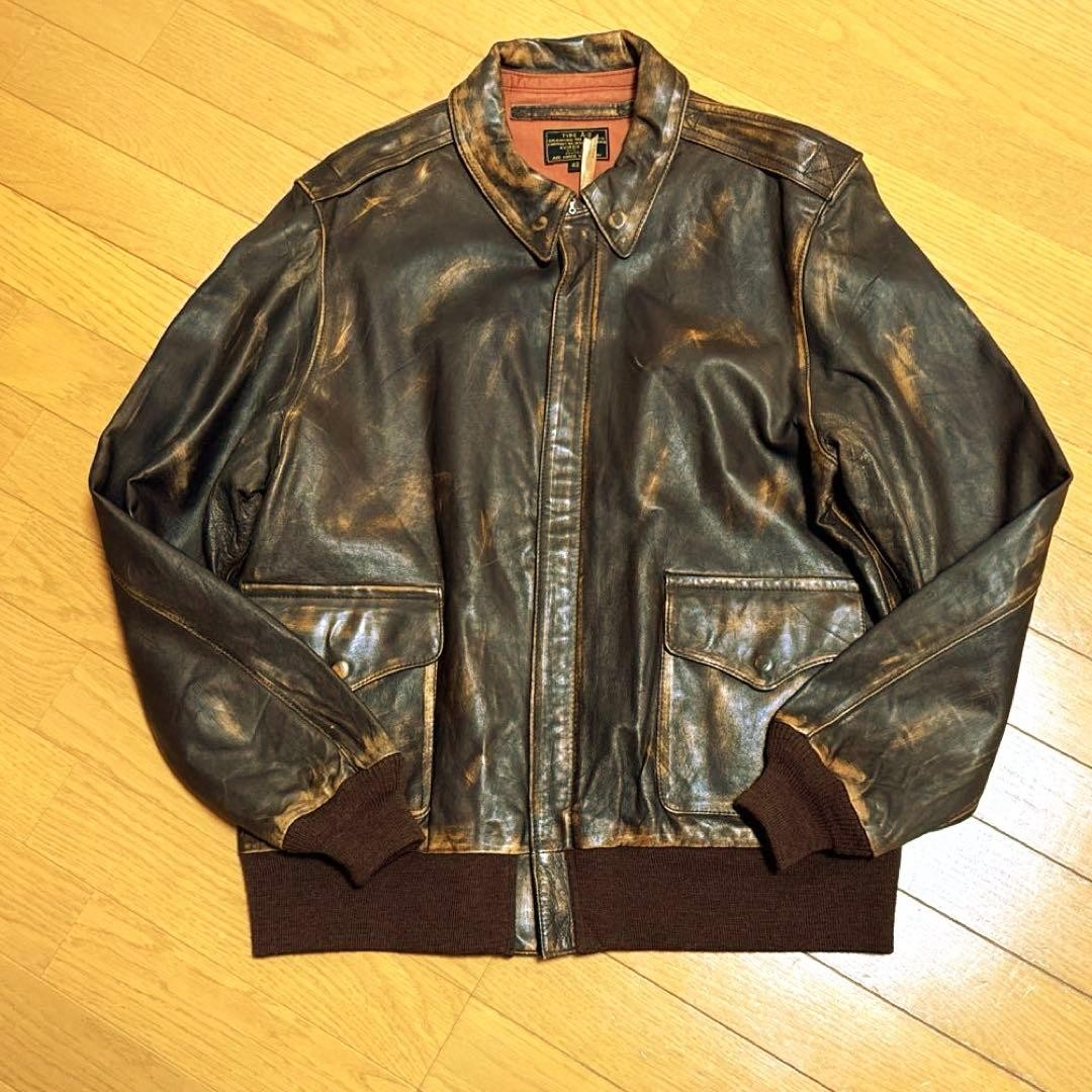 AVIREX A-2 Leather Flight Jacket Brown Ribbed Cuffs U… - Gem
