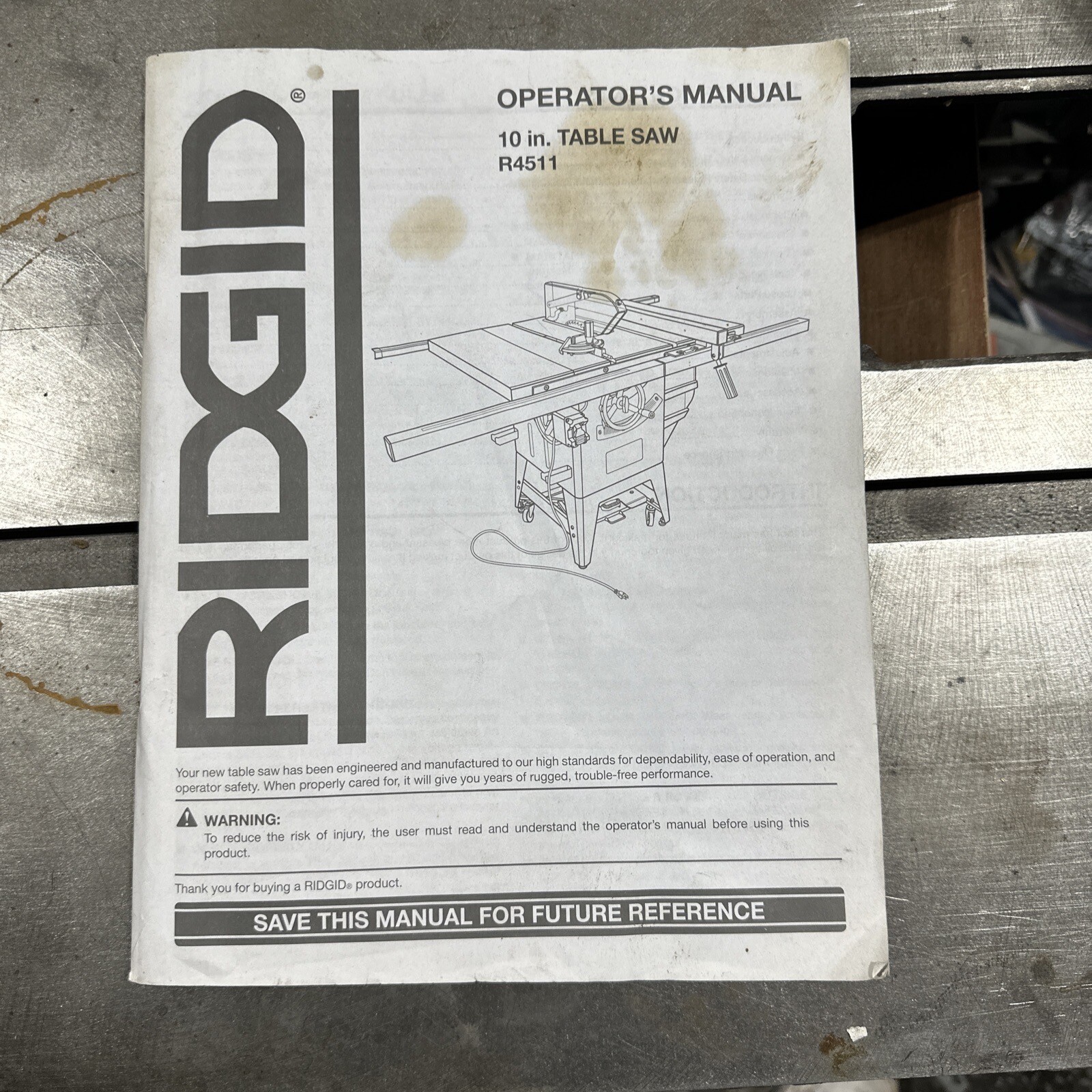 Ridgid R4511 Table Saw Operator’s Manual | eBay