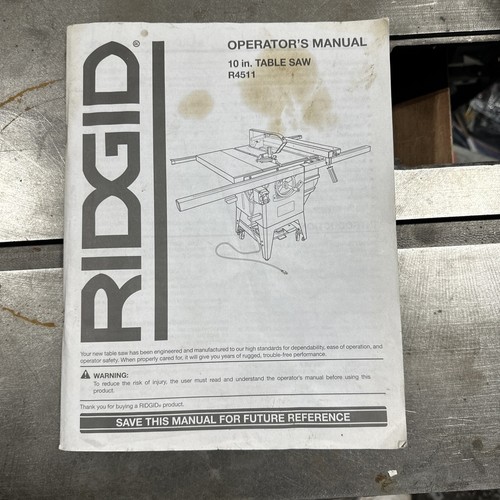 Ridgid R4511 Table Saw Operator’s Manual | eBay