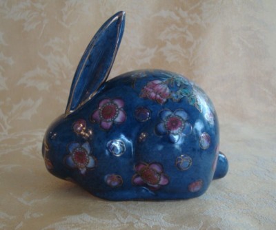 Vintage Porcelain Blue with Flowers Buddy Rabbit Figurine Made in China ...