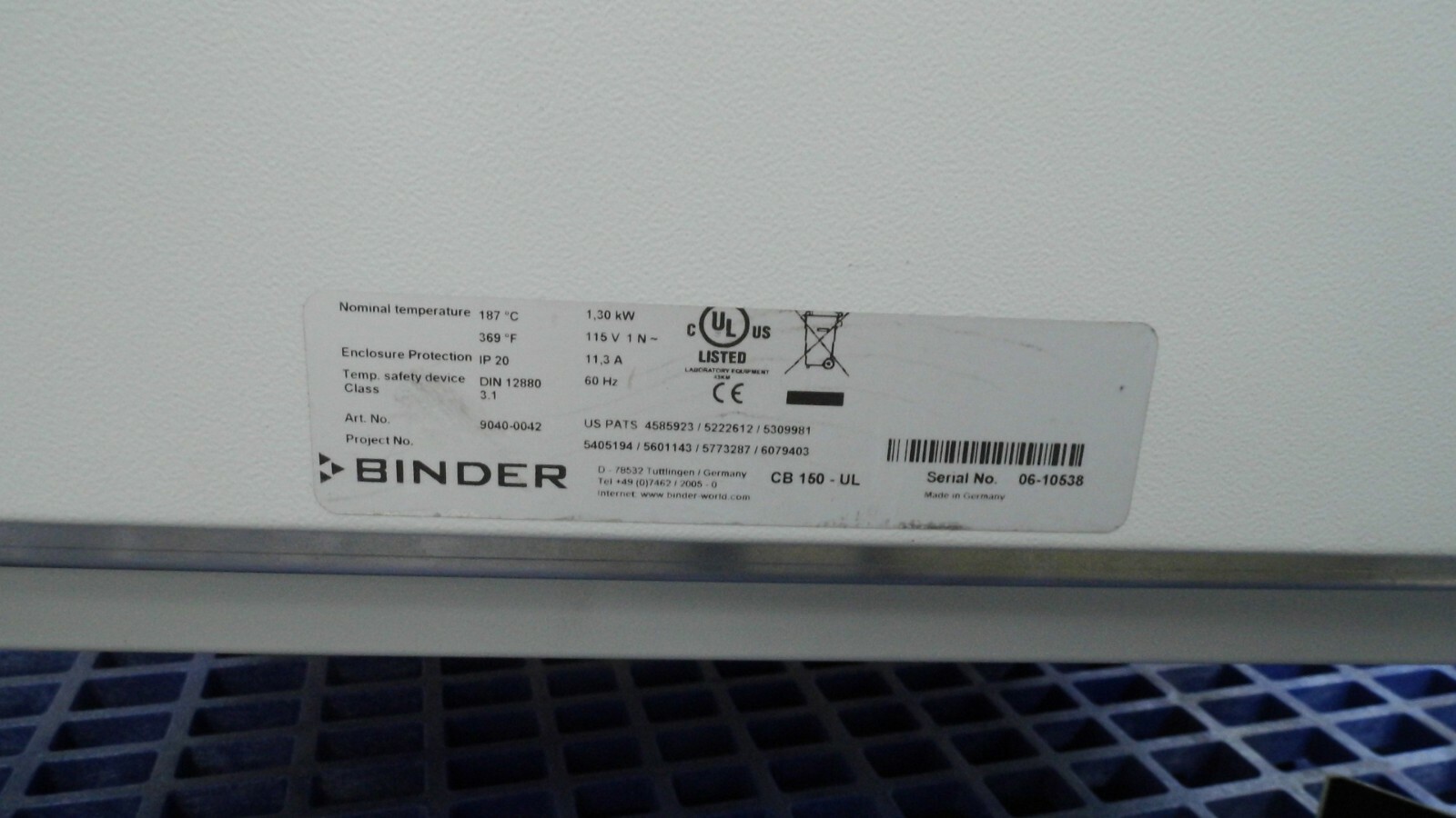 BINDER CB 150-UL 9040-0040 CO2 150L INCUBATOR WITH HOT AIR ...