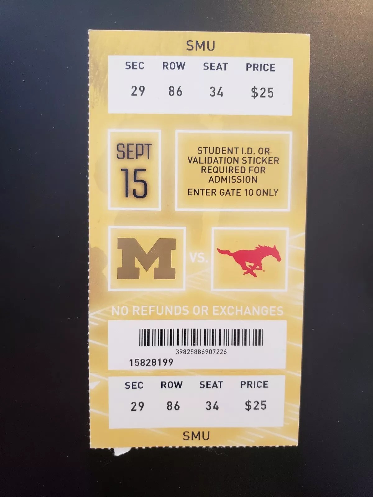2018 Michigan Wolverines vs SMU Football Student Ticket Stub Nice | eBay