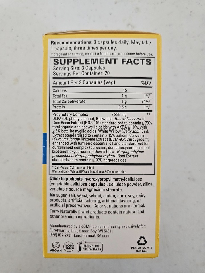 Terry Naturally Curamin Low Back Pain Relief Supplement 60 Caps Exp 4/ ...