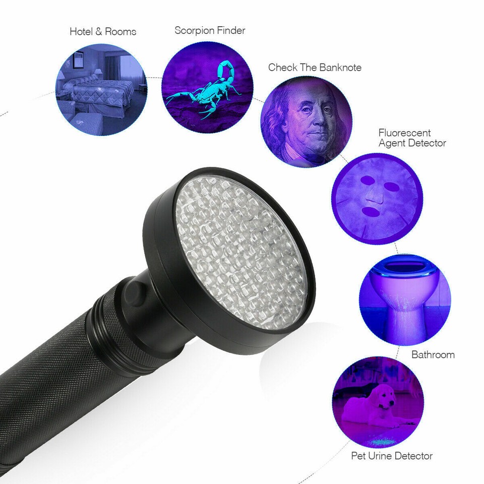 UV Ultra Violet 100 LED Flashlight Blacklight Light Inspection Lamp ...