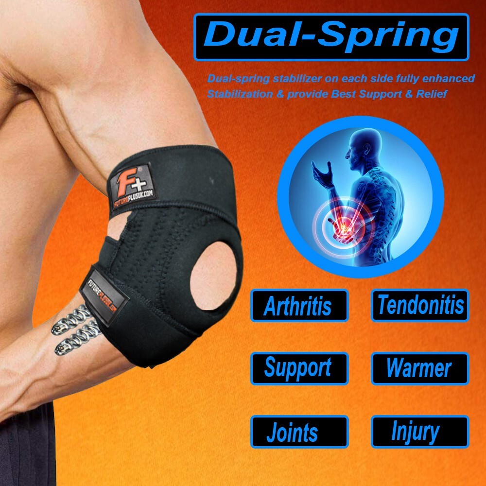 Neoprene Adjustable Elbow Support Brace Spring Tennis Arthritis Relief ...