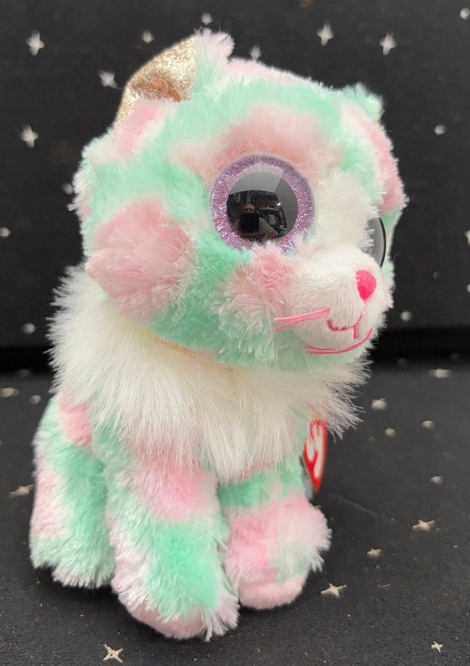 Ty Beanie Boos "Opal" April's Mascot Plush Pastel Turquoise W/Pink ...