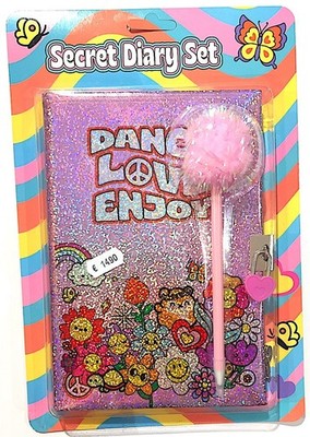 DIARIO SEGRETO con lucchetto e biro con pompon GLITTER rosa DANCE LOVE ...