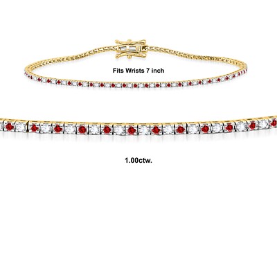 Lab Grown Diamond & Genuine Garnet 14K Solid Yellow Gold Tennis ...