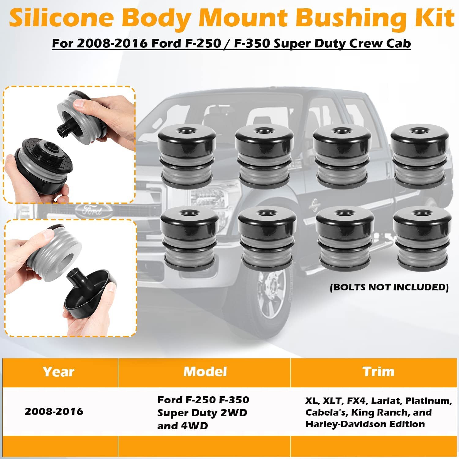 Silicone Body Mount Bushing Kit for Ford F250 F350 2008-2016 Super Duty ...