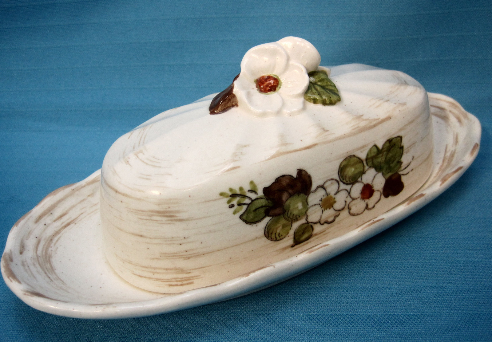 Butter Dish Covered Metlox Vernon Ware California Pottery White Dogwood ...