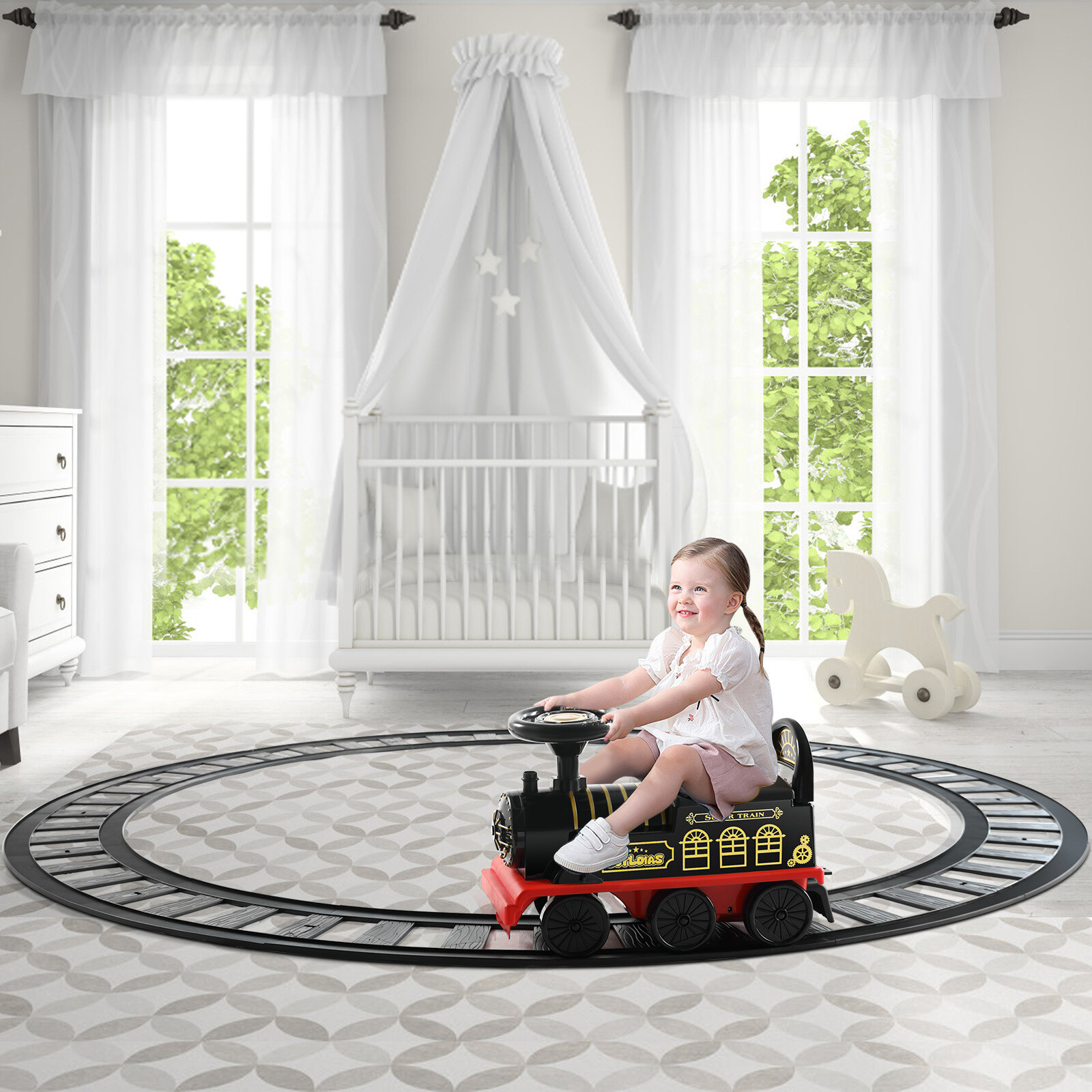 Black/Blue 6V Electric Ride On Train Toy Car for Kids w/Storage Lights ...