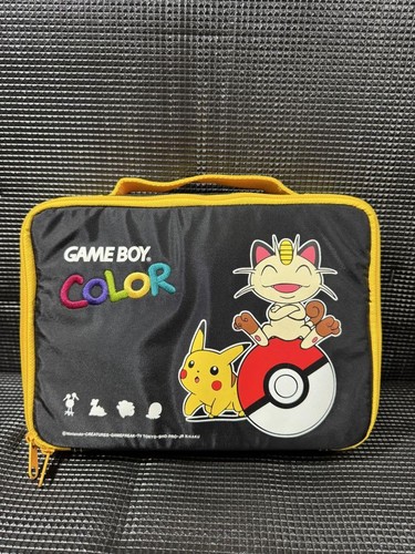 Pokemon Game Boy Color Carrying Case Pikachu Meowth Black Yellow Pouch ...