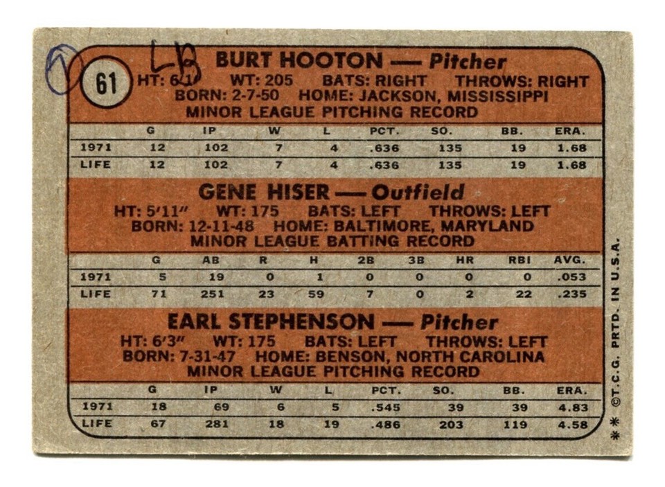 1972 Topps #61 1972 Chicago Cubs Rookie Stars Baseball Card - Burt ...