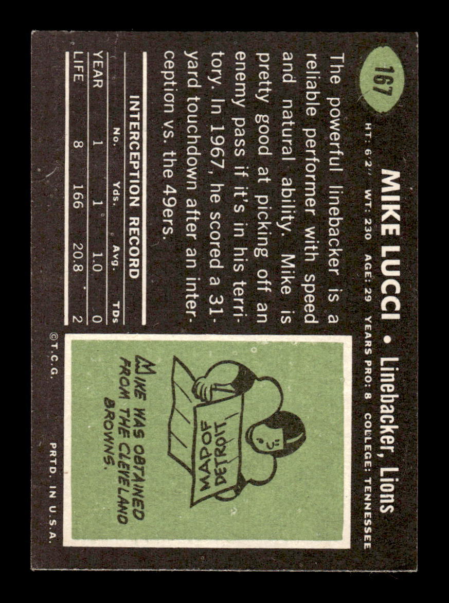 1969 Topps Football #167 Mike Lucci Detroit Lions | eBay UK