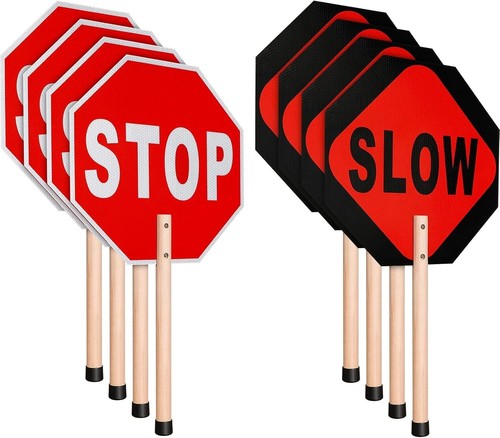 Stop Slow Sign Handheld Stop Sign with Handle 13" X 13" Crossing Guard ...