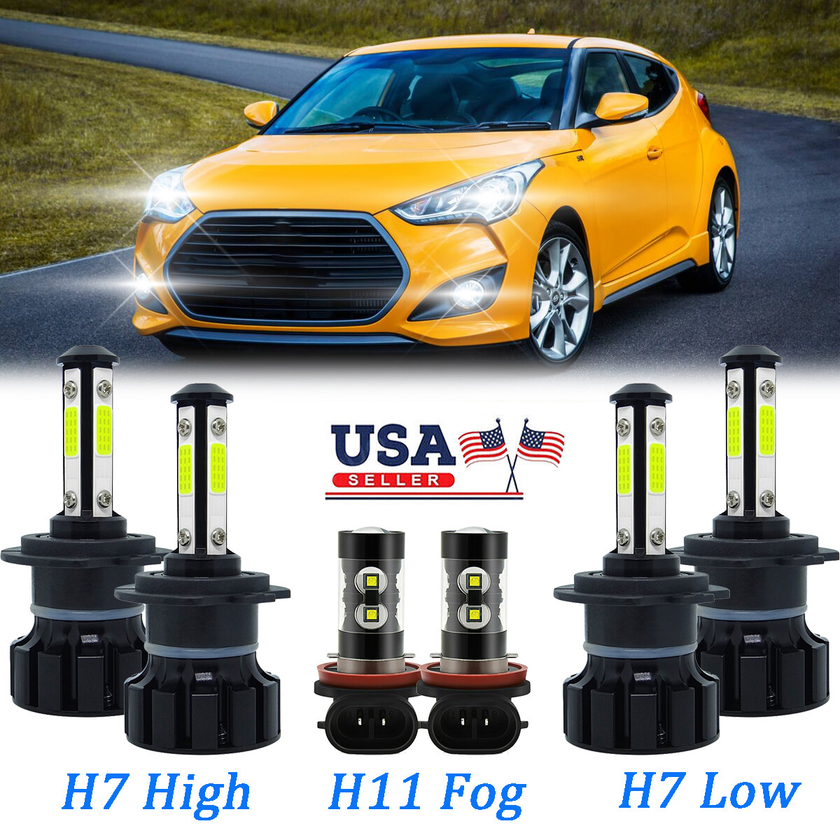 For 2012-2015 2016 2017 Hyundai Veloster -6x LED Headlight Hi/Lo+Fog ...