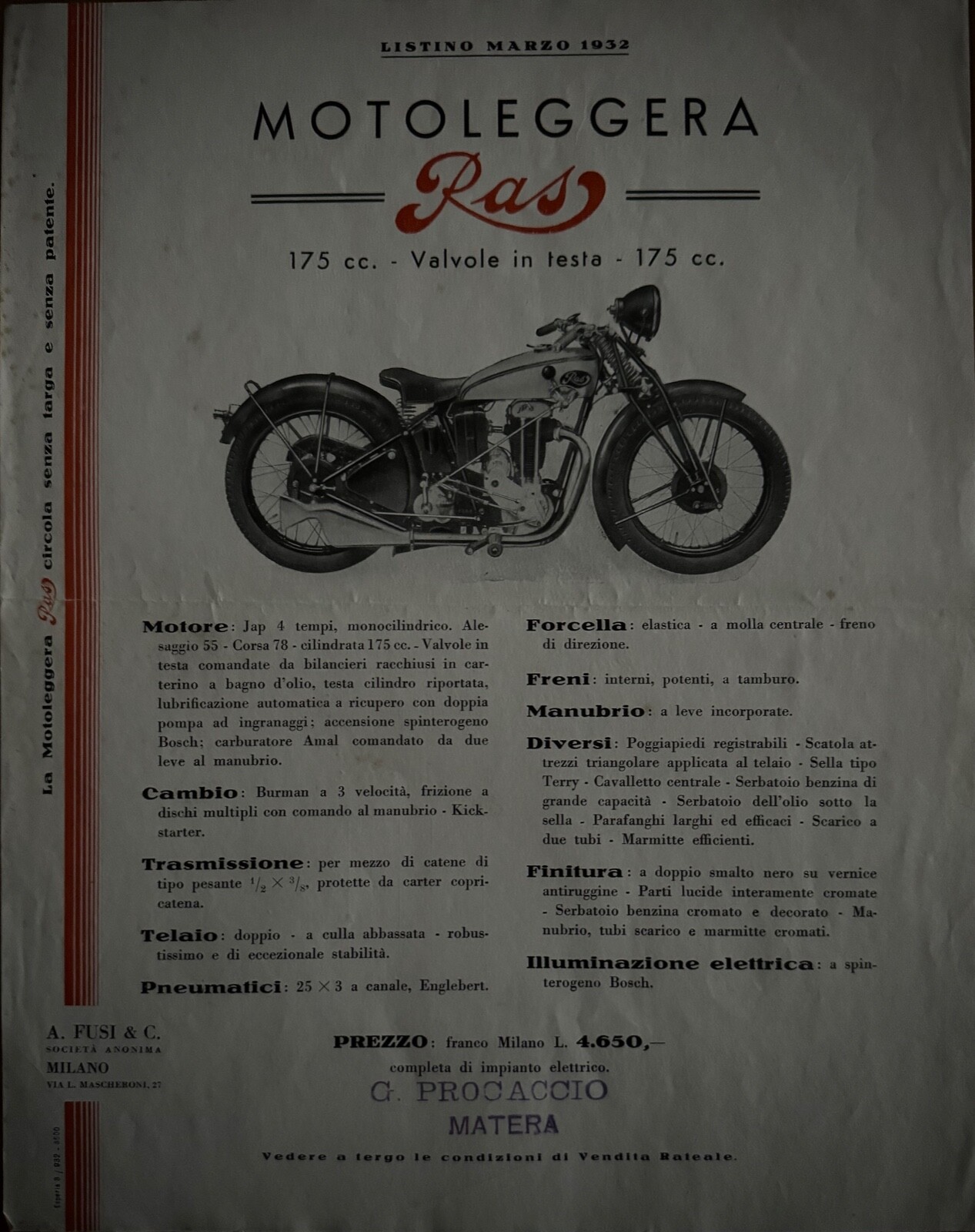 Light Motorbike Ras 175 Cc Sheet Listing Original March 1932 | eBay