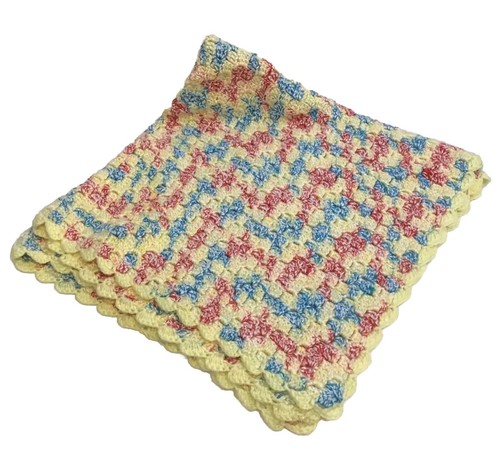 Crochet Baby Afghan Handmade Scalloped Yellow Red Blue Gender Neutral ...