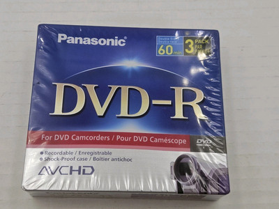 Panasonic DVD-R 60 Minute Double Sided AVCHD 3 Pack For DVD Camcorders ...