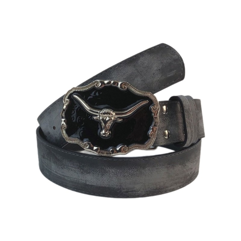Bull Head Buckle Belt Vintage PU Belt Cowboy Waistband Adult Waist ...