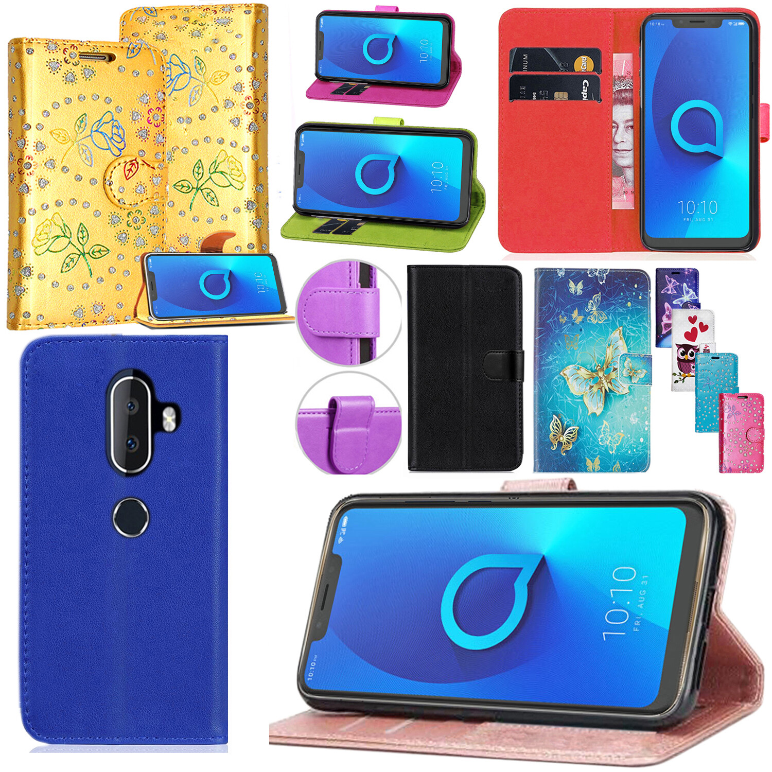 For Alcatel 3V 1C 2019 3L 2020 PU Leather Wallet Phone Flip Stand Case ...