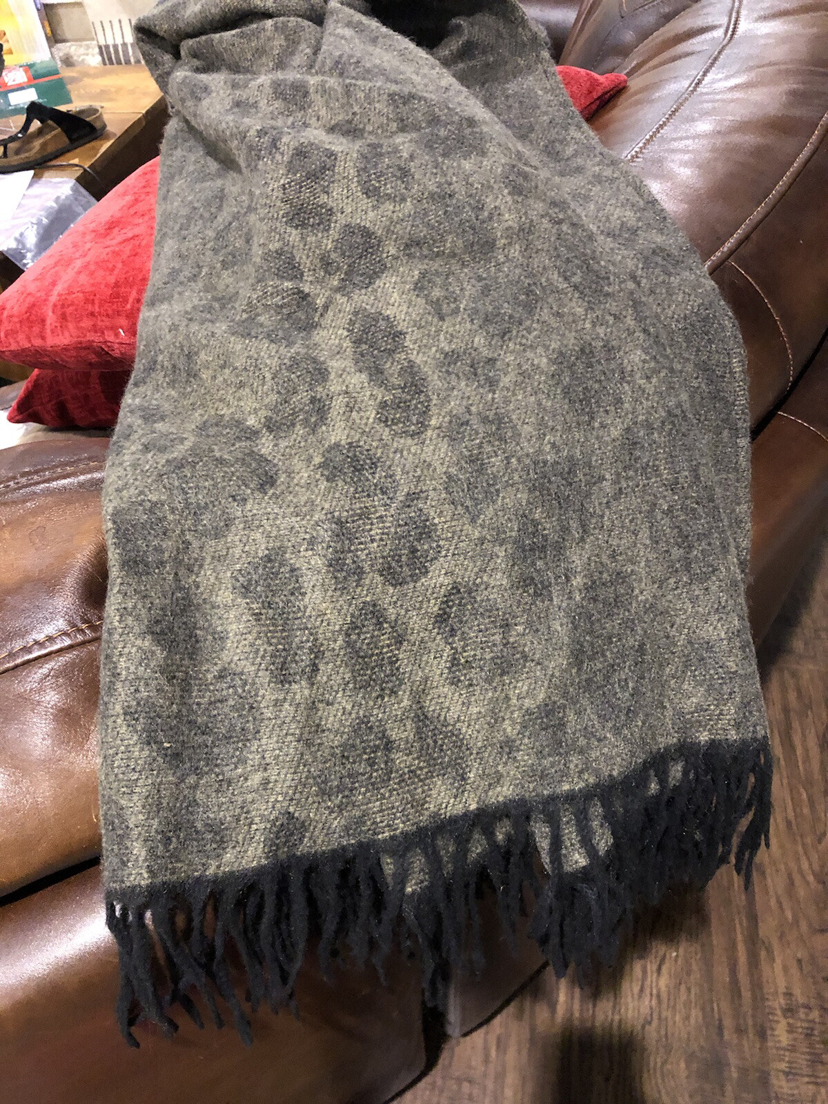 Woolrich Cozy Blanket Wrap Shawl Leopard Kate Fringe One Size Women ...