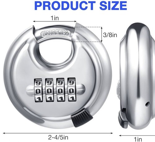 Combination Lock, 4 Digit Disc Padlock with Hardened Steel Shackle ...
