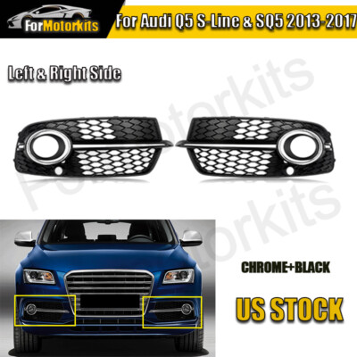 Pair Black+Chrome Front Fog Light Lamp Grille Cover For Audi SQ5 Q5 S ...