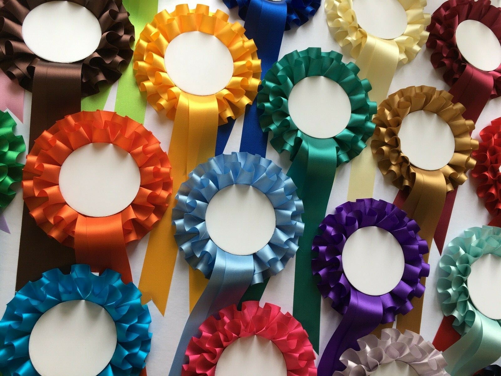 2 Tier Blank rosettes, 5 rosettes, personalise yourself Plain White ...