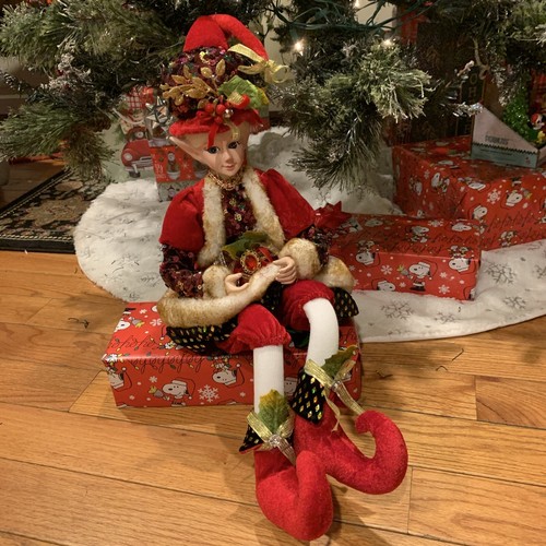 Martha Stewart 29" Elf Fairy Red Fur Dress Posable Shelf Sitter ...
